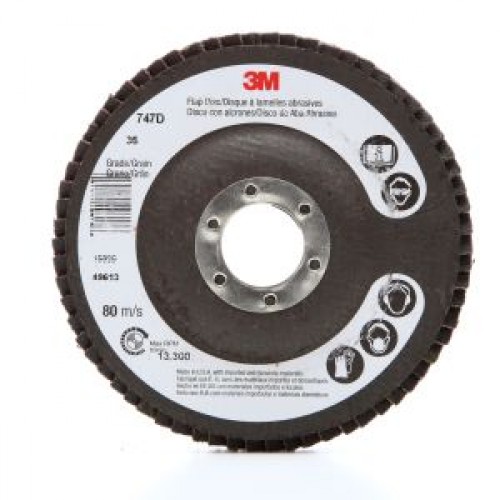 3M™ Flap Disc 747D, T27, 4-1/2 in x 7/8 in, 36, 10 per box, cost per disc